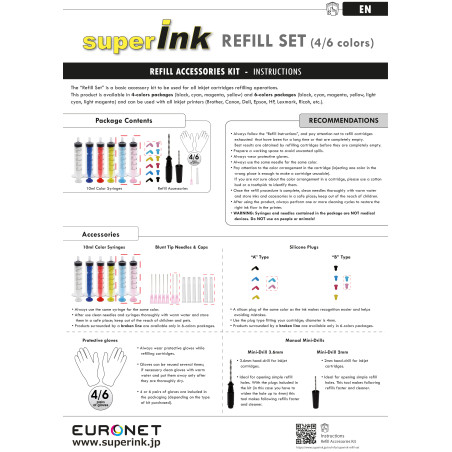 Starter kit for inkjet cartridge refill (4 colors)